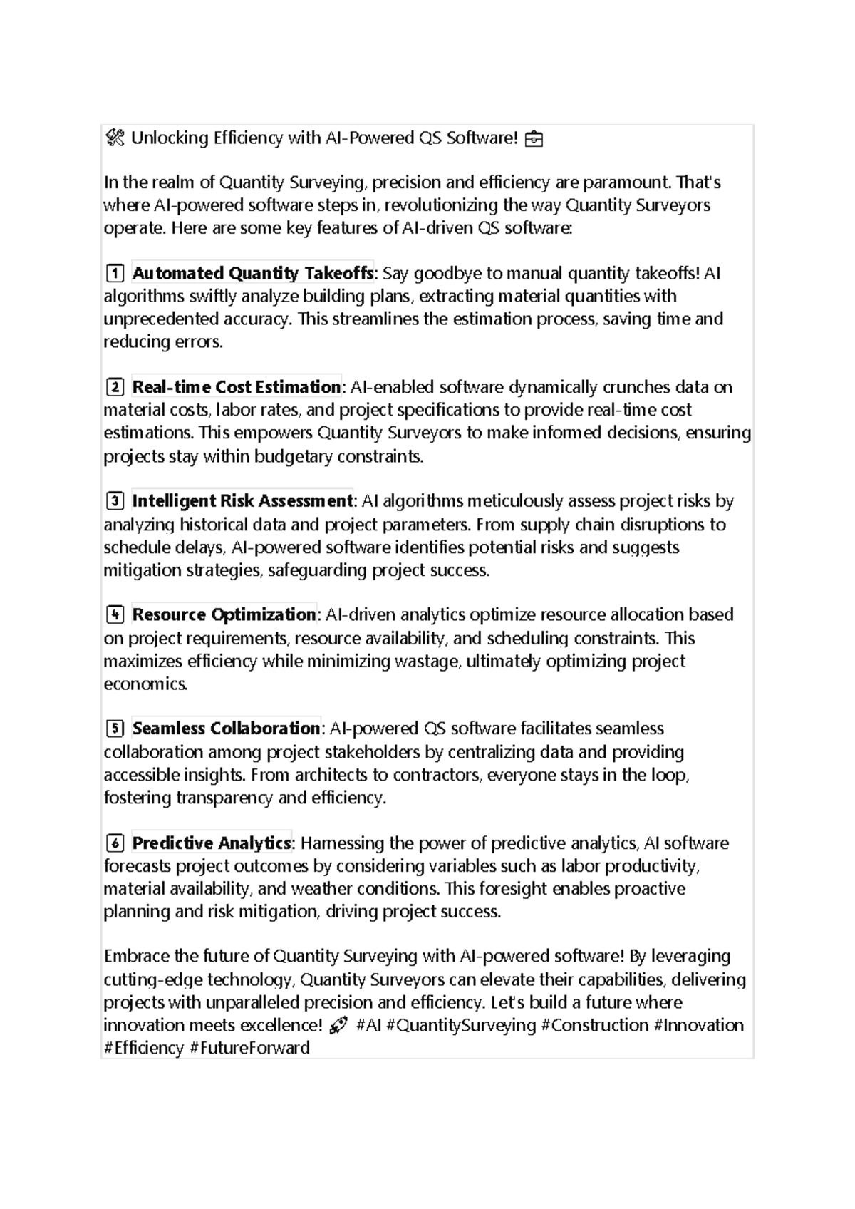 AI in QS - 🛠️ Unlocking Efficiency with AI-Powered QS Software! 💼 In ...