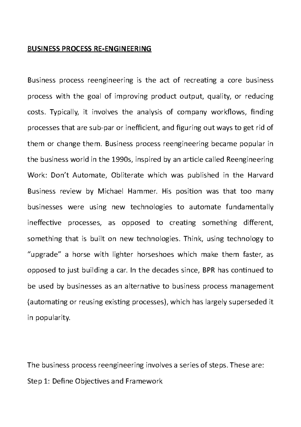 Business Process Reengineering - BUSINESS PROCESS RE-ENGINEERING ...