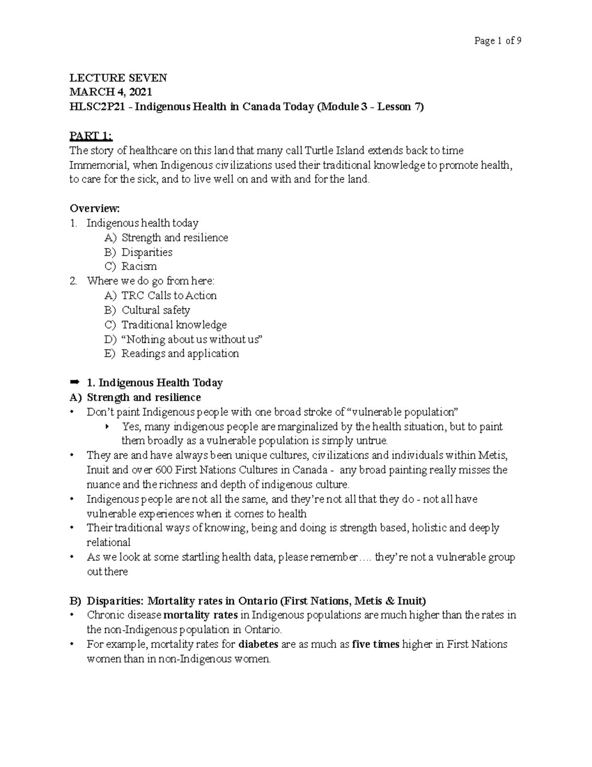 Lecture Seven - MAR 4, 2021 - LECTURE SEVEN MARCH 4, 2021 HLSC2P21 ...