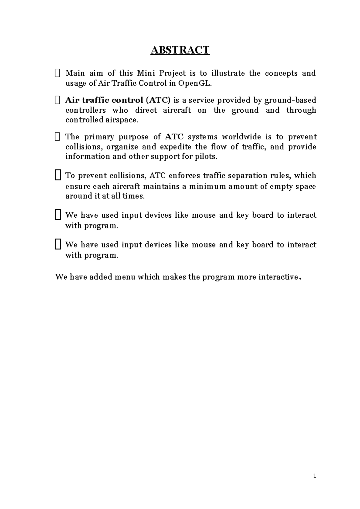 Cgreport - AIR TRAFFIC CONTROL - ABSTRACT ⮚ Main aim of this Mini ...