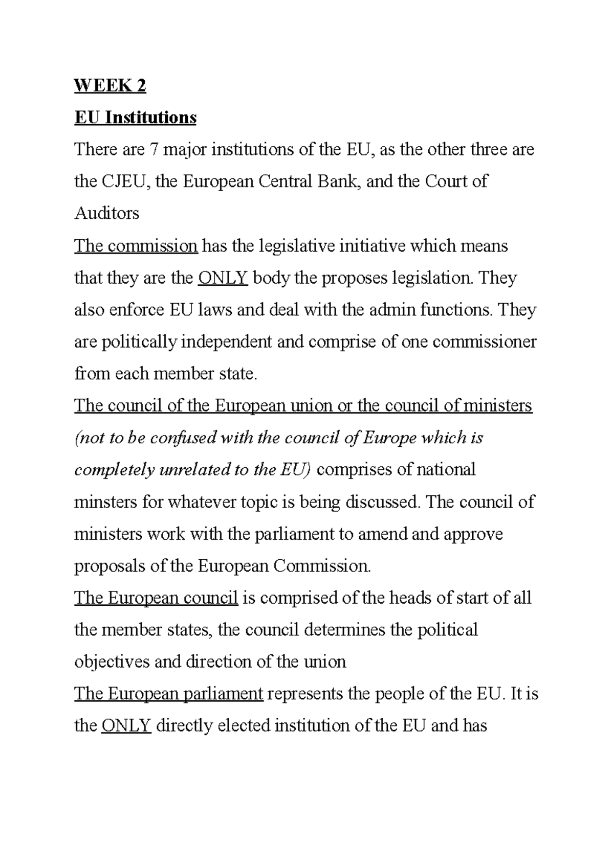 European union law lecture notes on EU institutions and Free movement ...