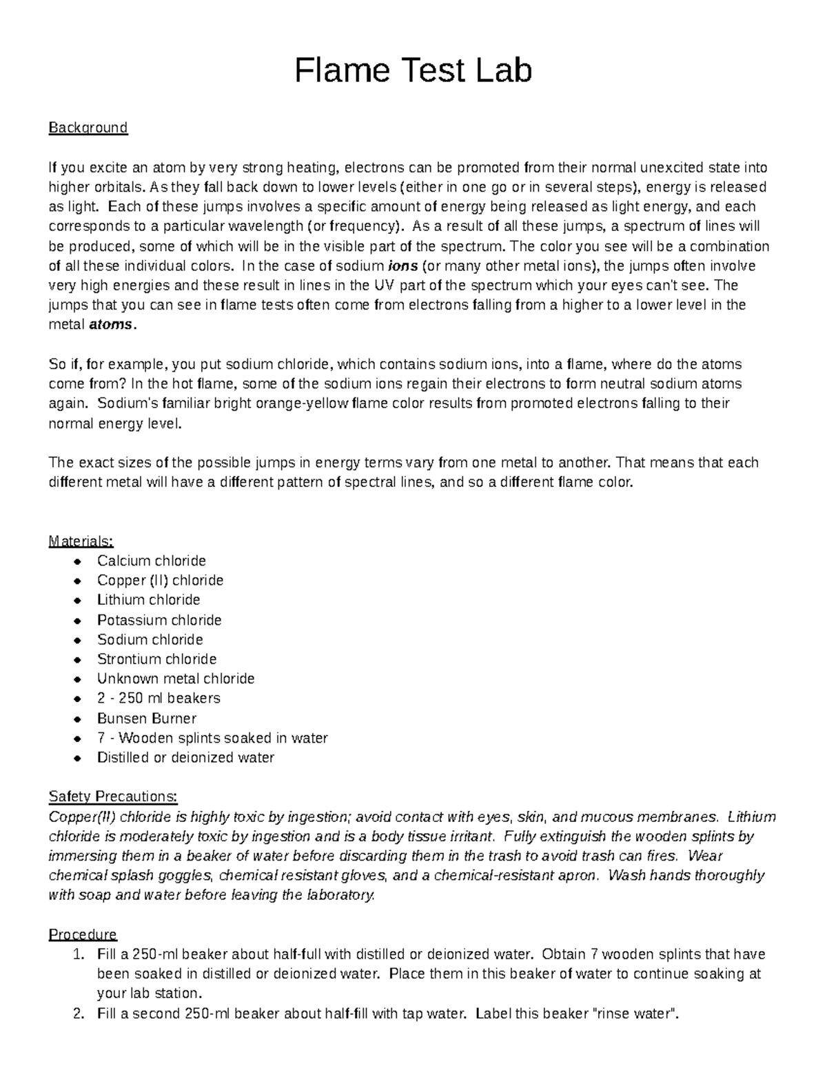 Copy of Flame Test Lab - Google Docs - Flame Test Lab Background If you ...