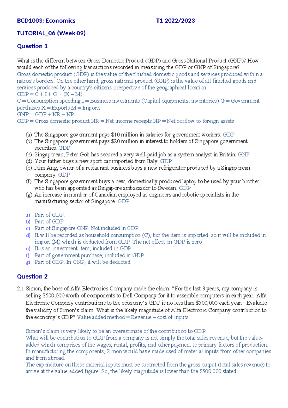Tutorial SET 06(Wk 09) BCD1003 (QQ - BCD1003: Economics T1 2022 ...