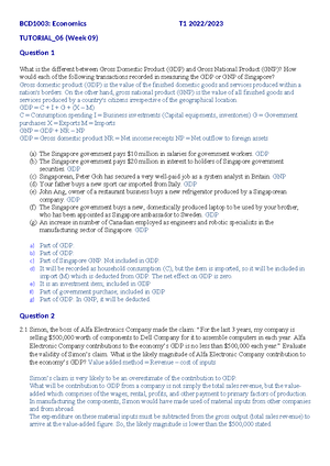 Tutorial Set 07(WK 10) BCD1003 (QQ) - BCD1003: Economics T1 2022 ...