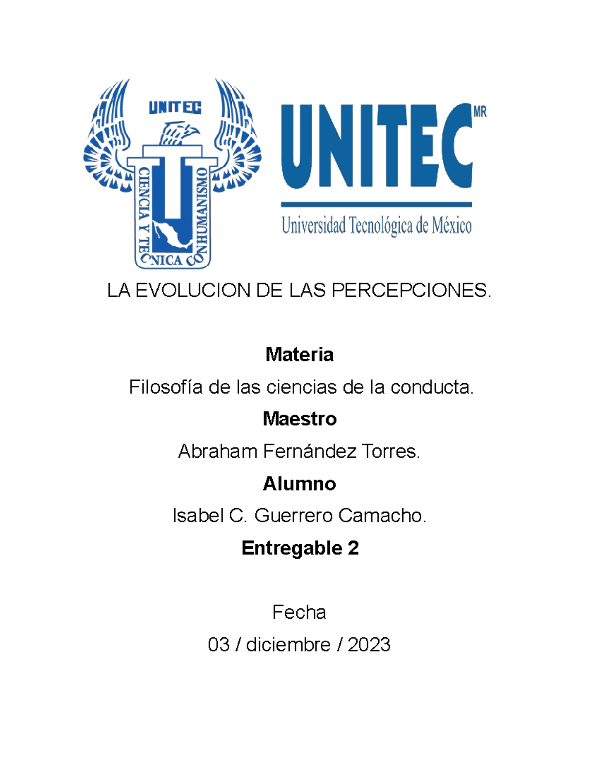 Entregable 2 - Tabla de evolución de las percepciones por etapa de vida Hume - LA EVOLUCION DE ...