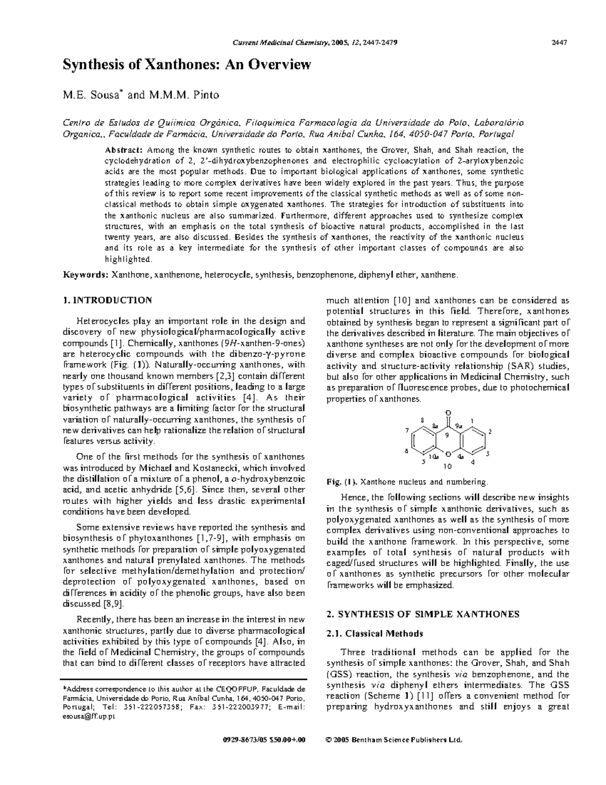 Synthesis of Xanthones An Overview - Current Medicinal Chemistry, 2005 ...