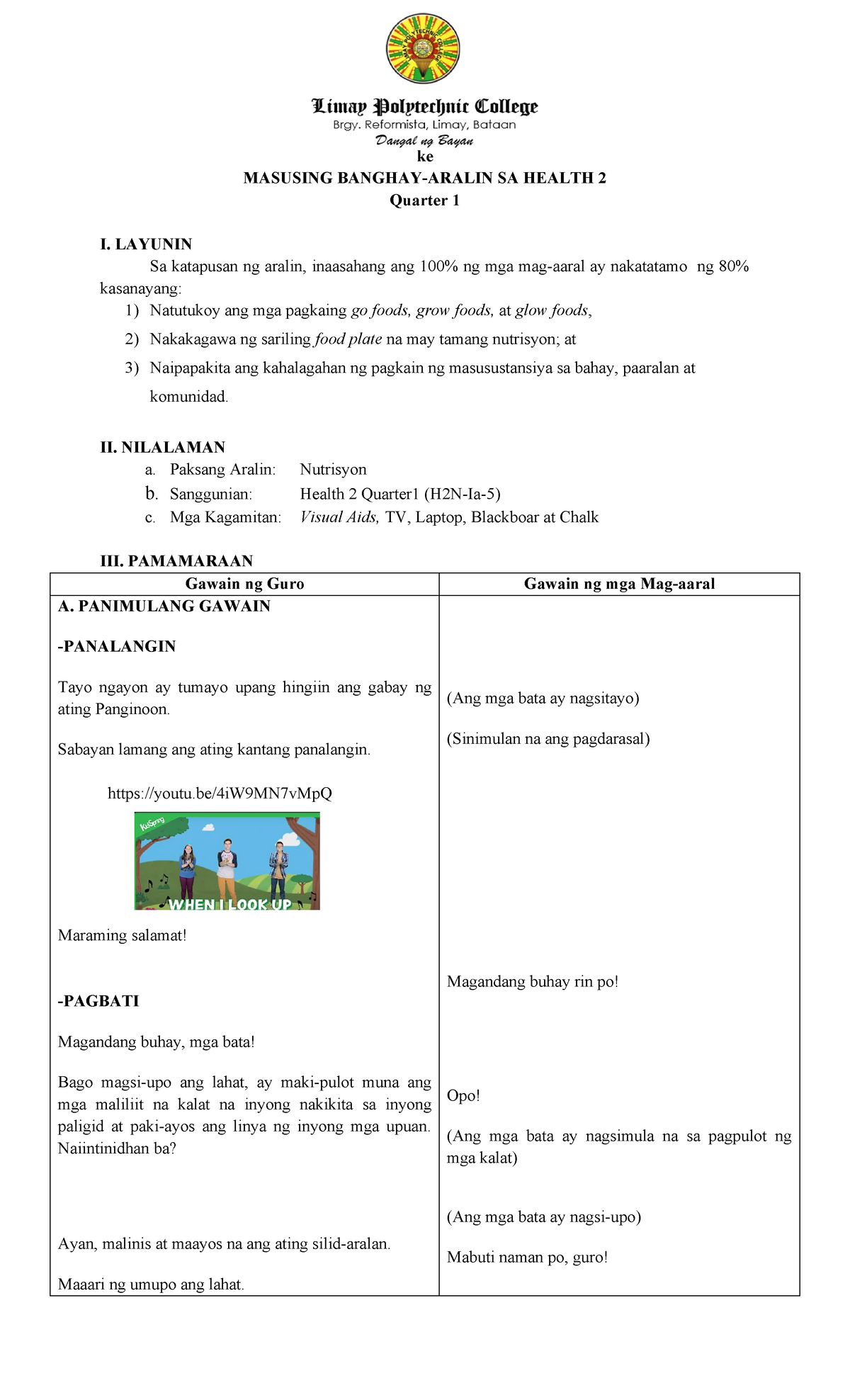 Grade 2 Health Detailed lesson plan - ke MASUSING BANGHAY-ARALIN SA ...