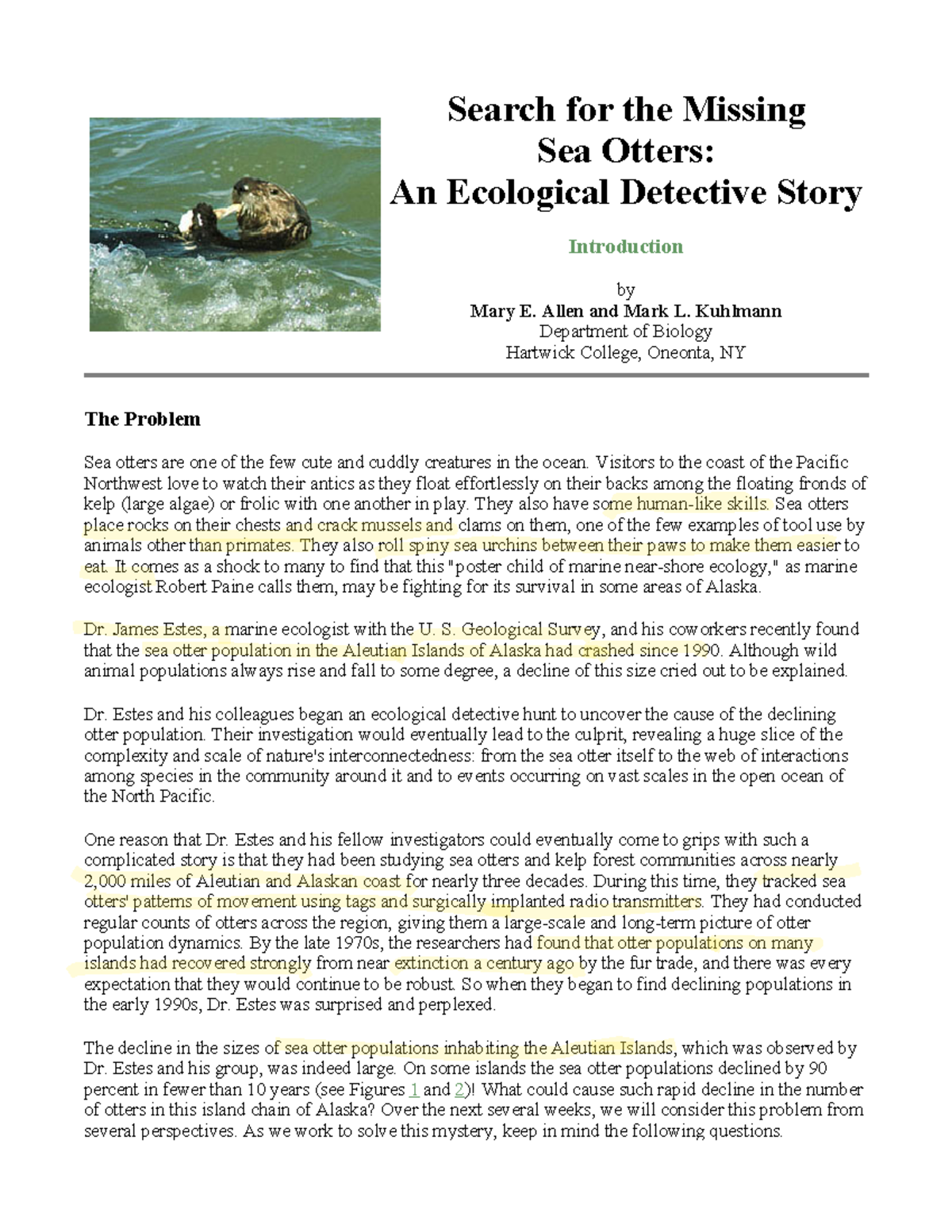 Edited - Otter Case Study Intro - Search for the Missing Sea Otters: An ...