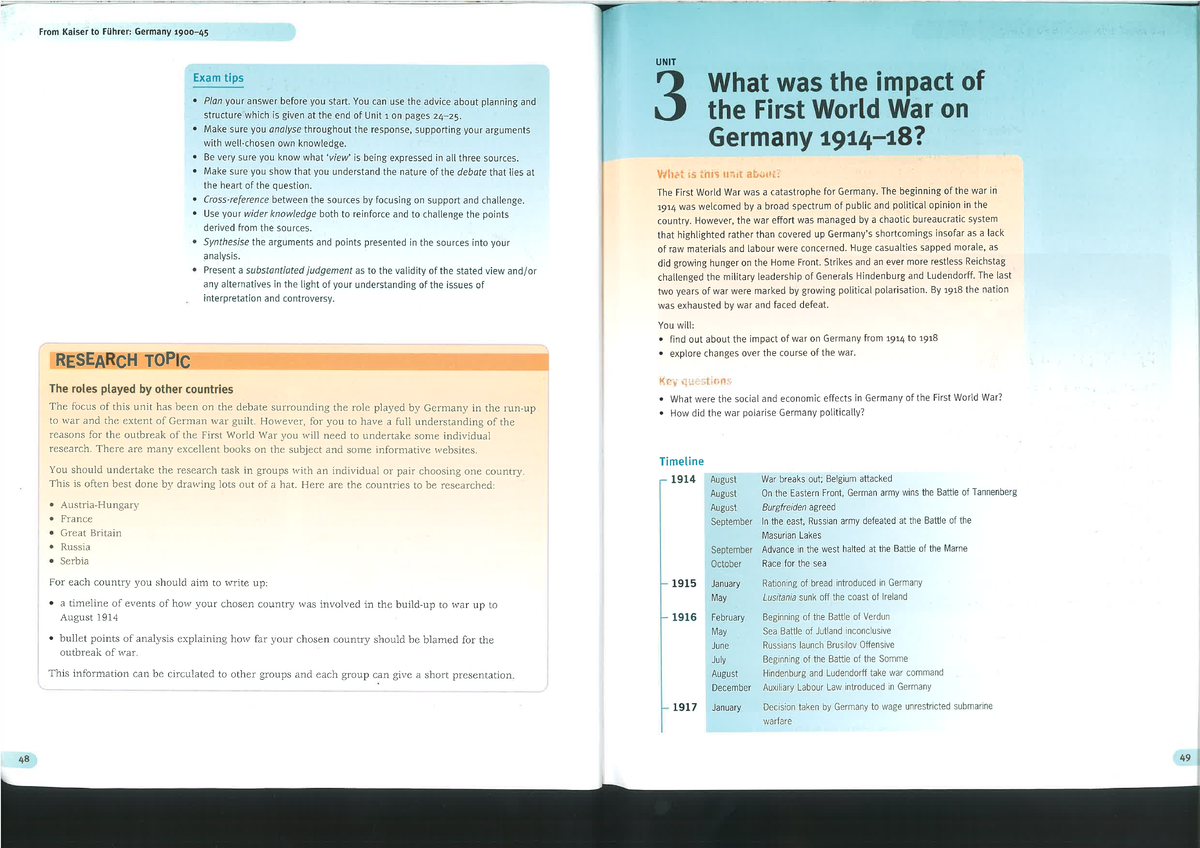 Germany pre-reading 2 - 48 From Kaiser to Fiihrer: Germany Exam tips ...