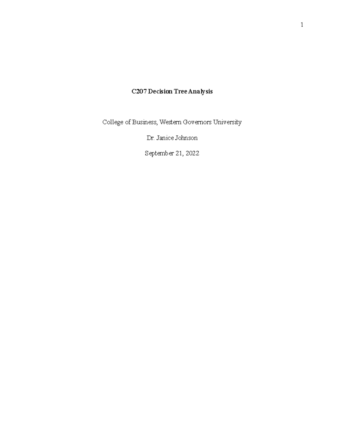 Decision Tree Analysis - C207 Decision Tree Analysis College of ...