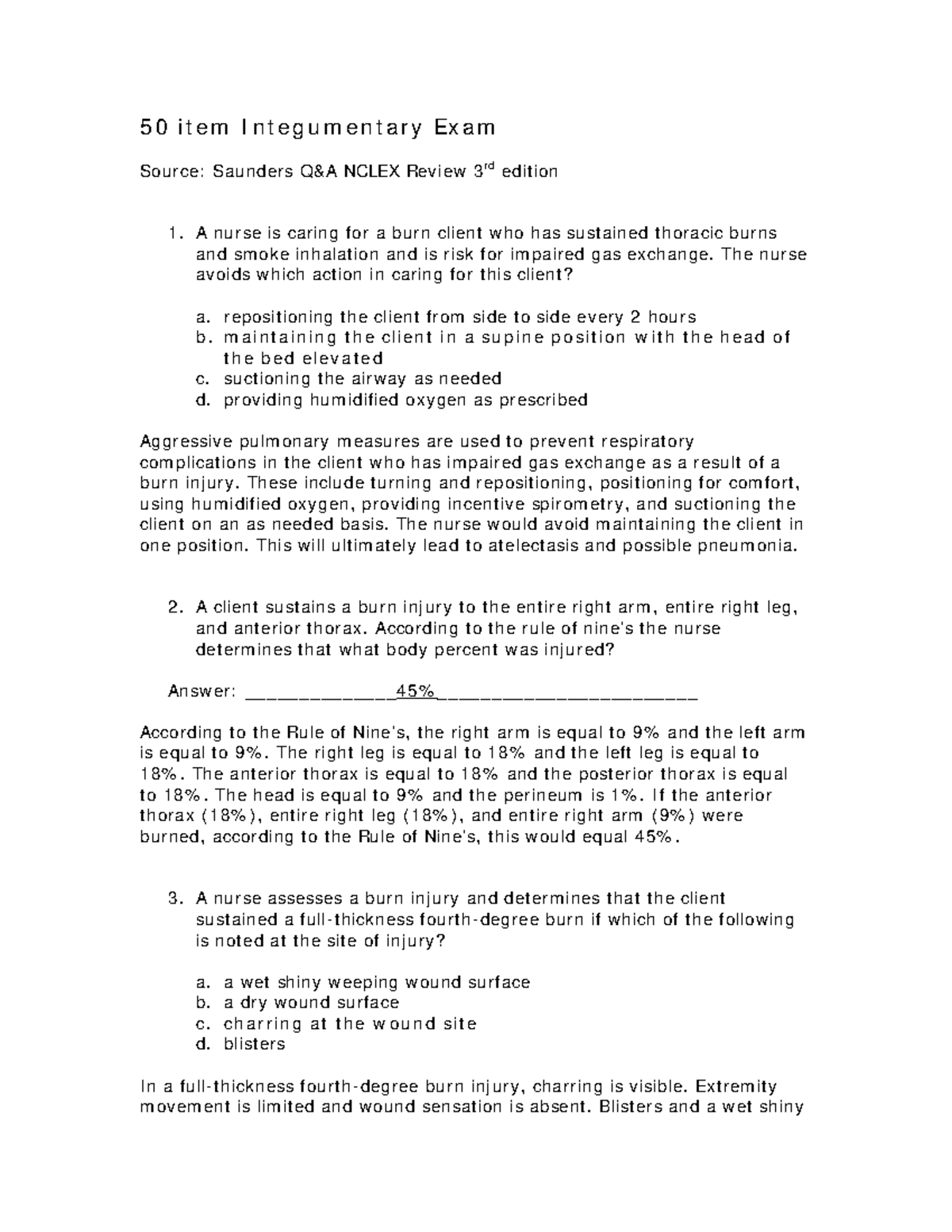 50 item integumentary exam with answers and rationale - 5 0 it e m I n ...