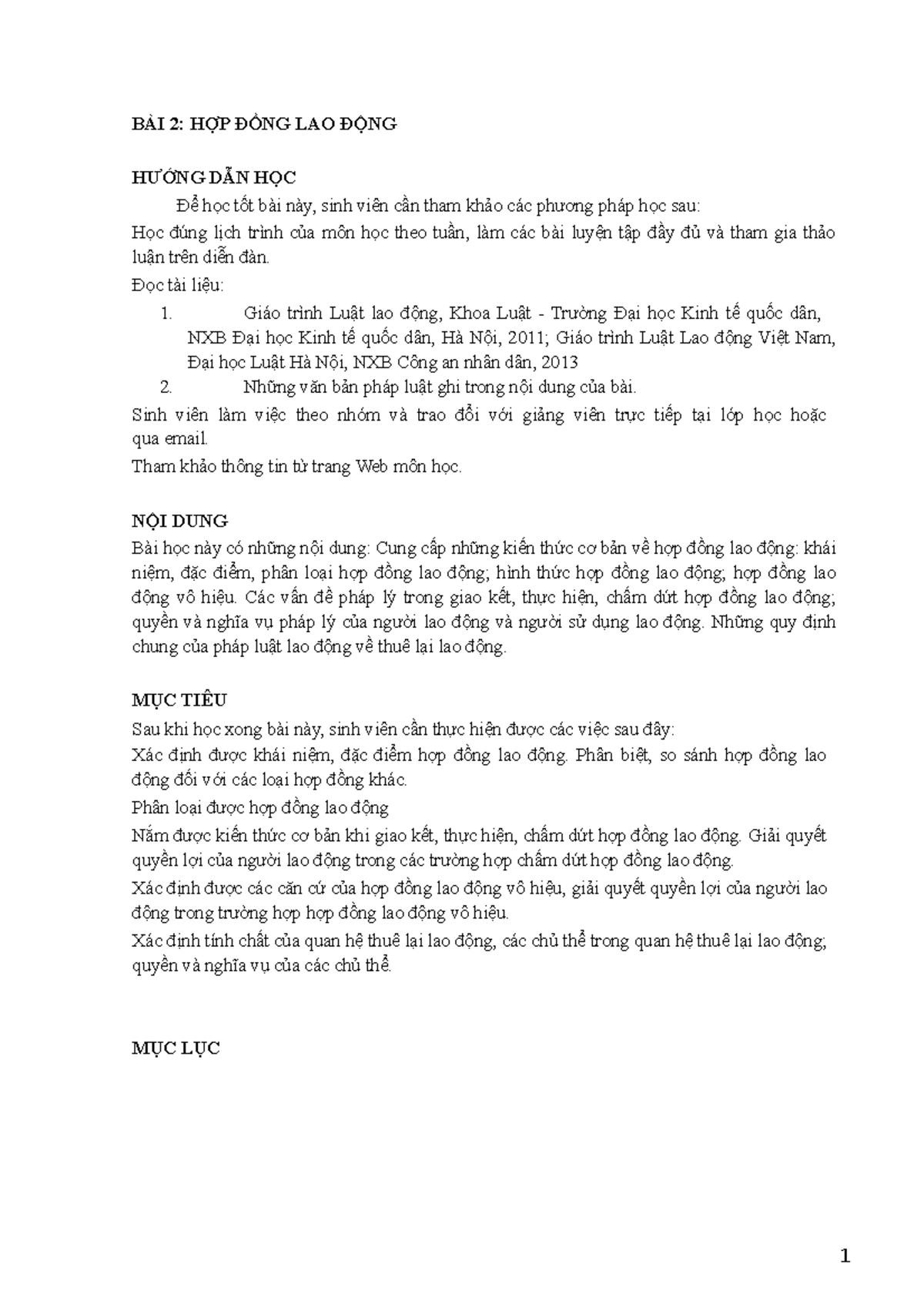 BAI 2 LUAT LAO DONG - aaaaaa - BÀI 2: HỢP ĐỒNG LAO ĐỘNG HƯỚNG DẪN HỌC Để học tốt bài này, sinh ...