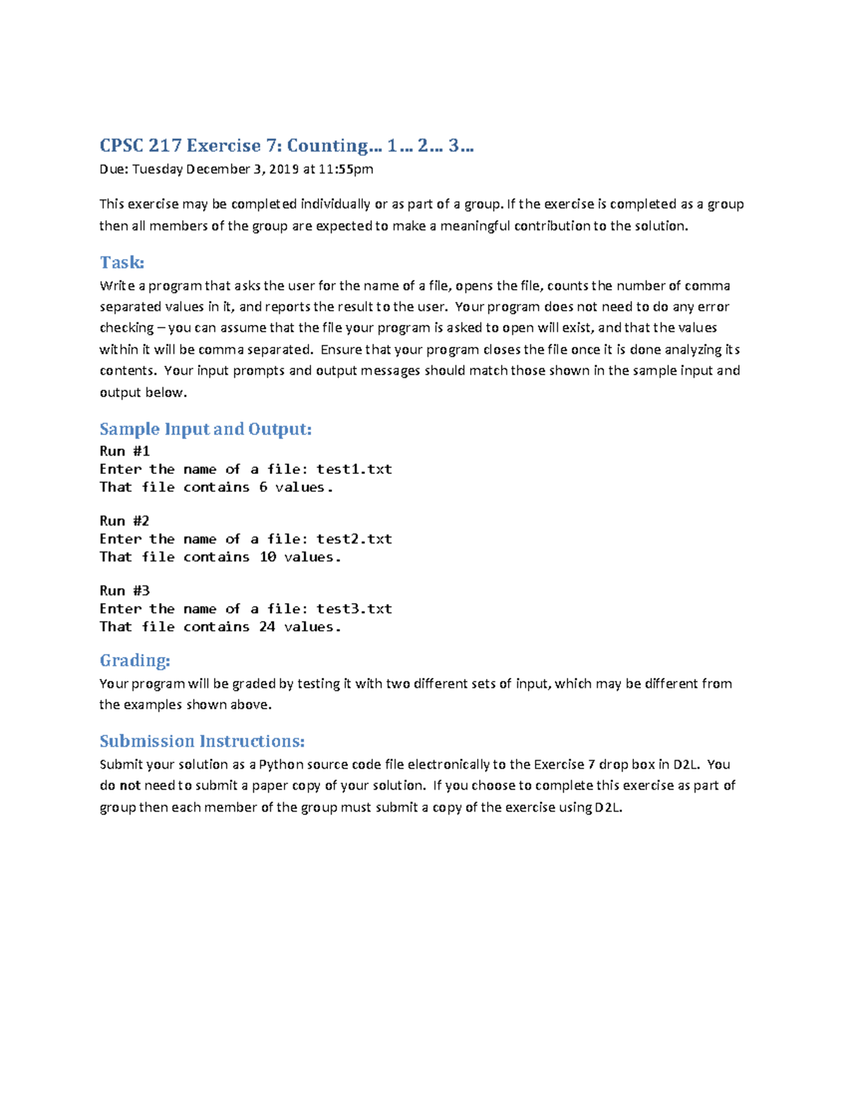 Exercise 7 - Help full - Warning: TT: undefined function: 32 CPSC 217 Exercise 7: Counting... 1 ...