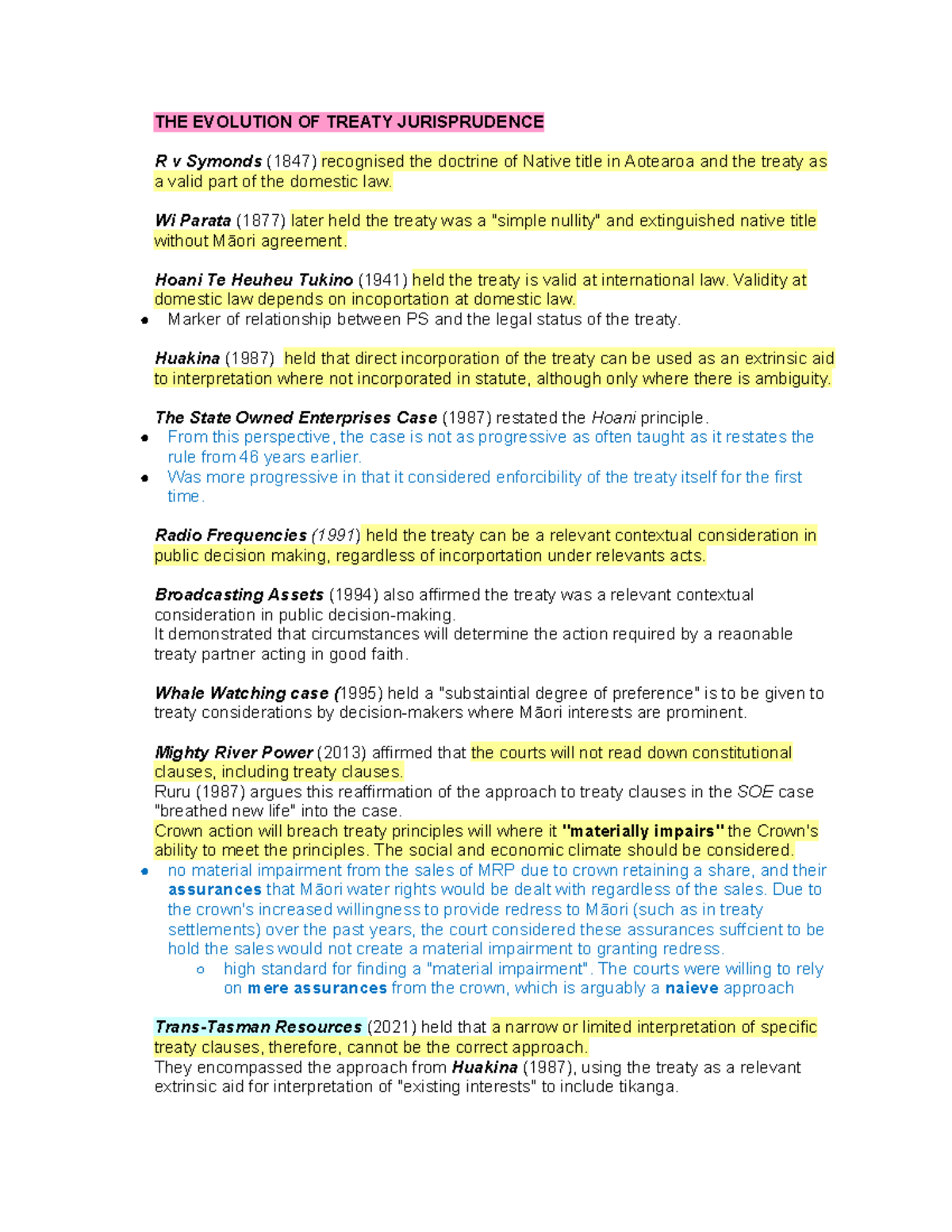 Treaty summary - Treaty of Waitangi Law - Victoria University - Studocu