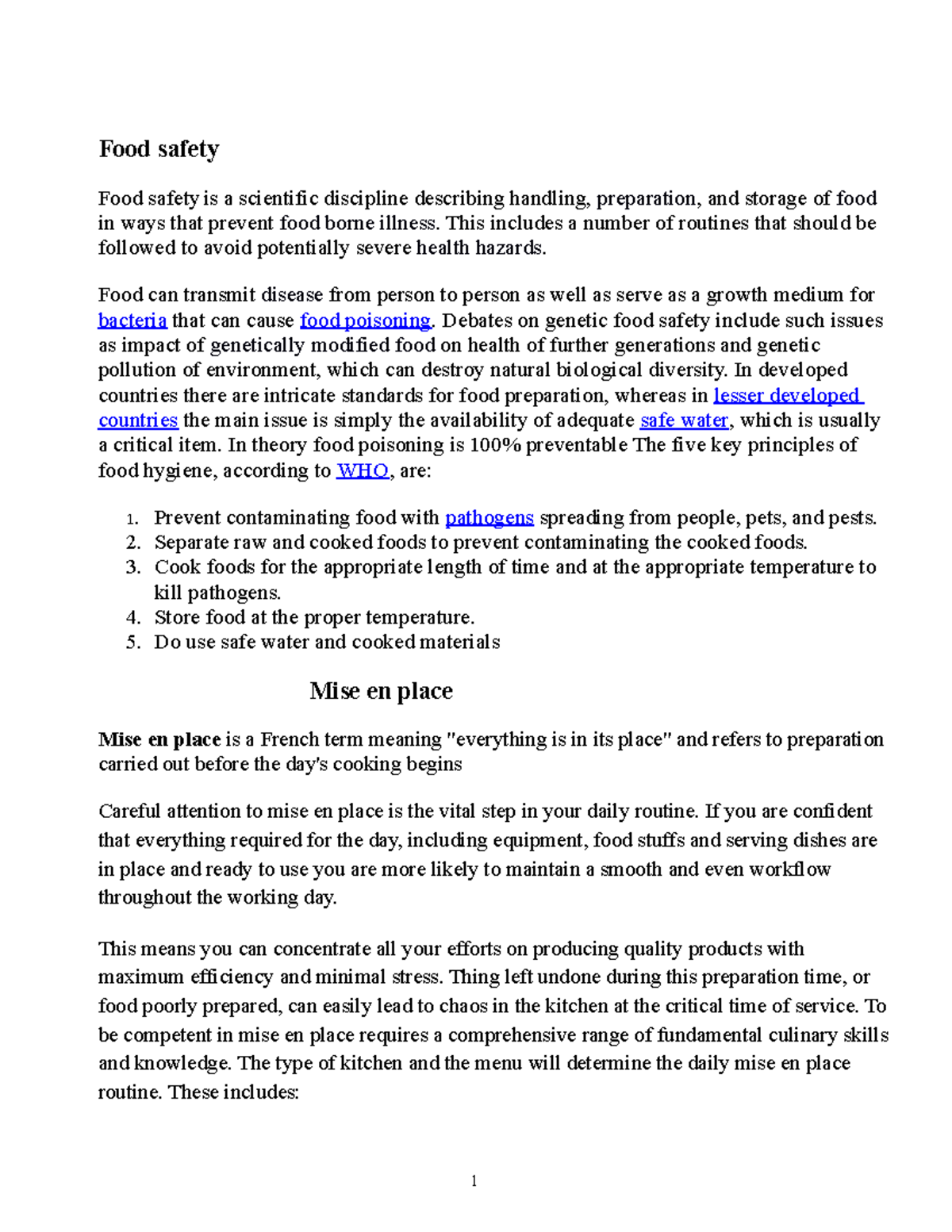 Food and Beverage Service Basic notes - Food safety Food safety is a ...