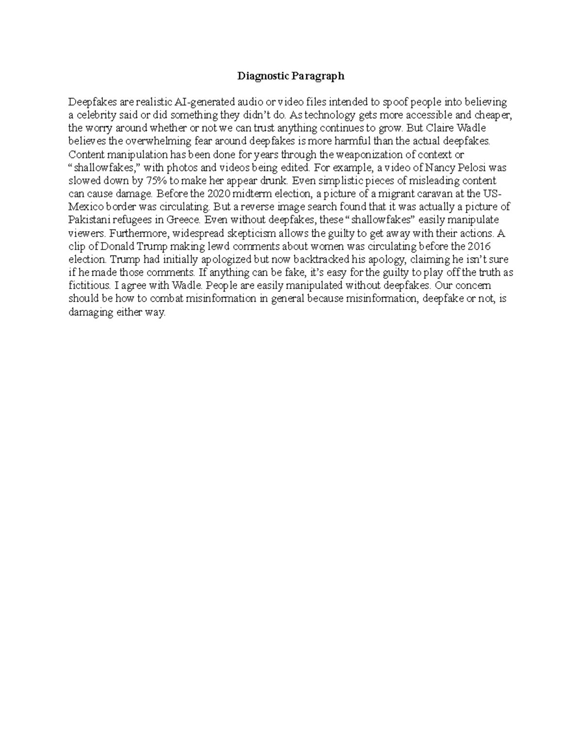 Diagnostic Paragraph - Diagnostic Paragraph Deepfakes are realistic AI ...