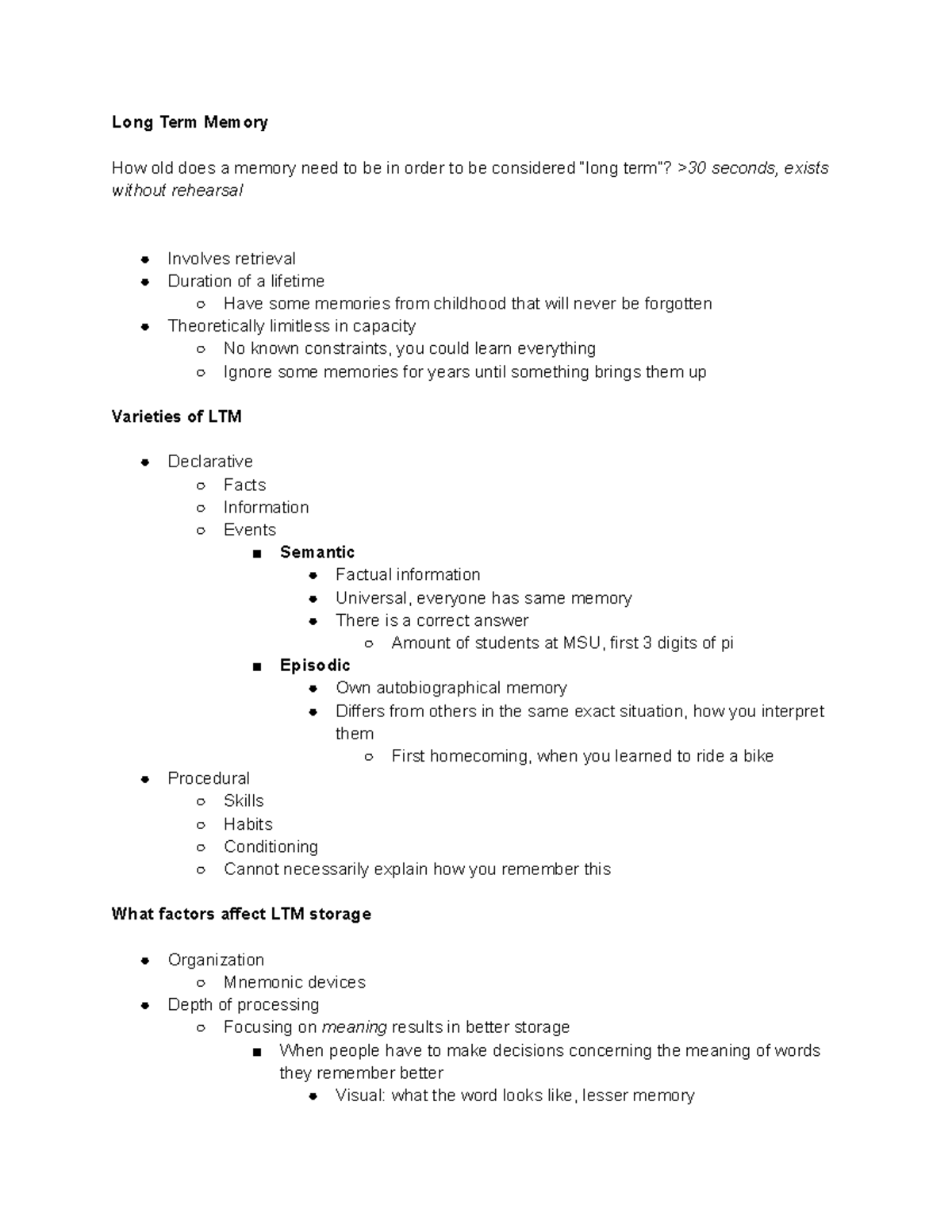 Psy101 long term memory - Long Term Memory How old does a memory need ...