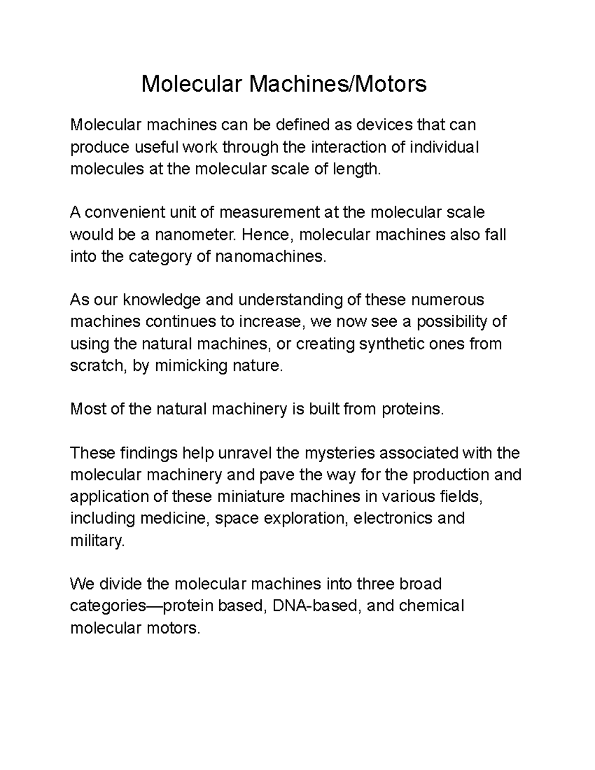 Molecular Machines Motors - Molecular Machines/Motors Molecular ...