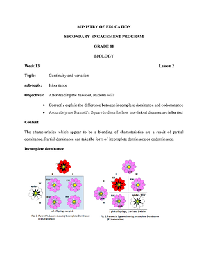 Grade 11 Biology Week 13 Lesson 1 and 2 Worksheet 1 and Solutions ...