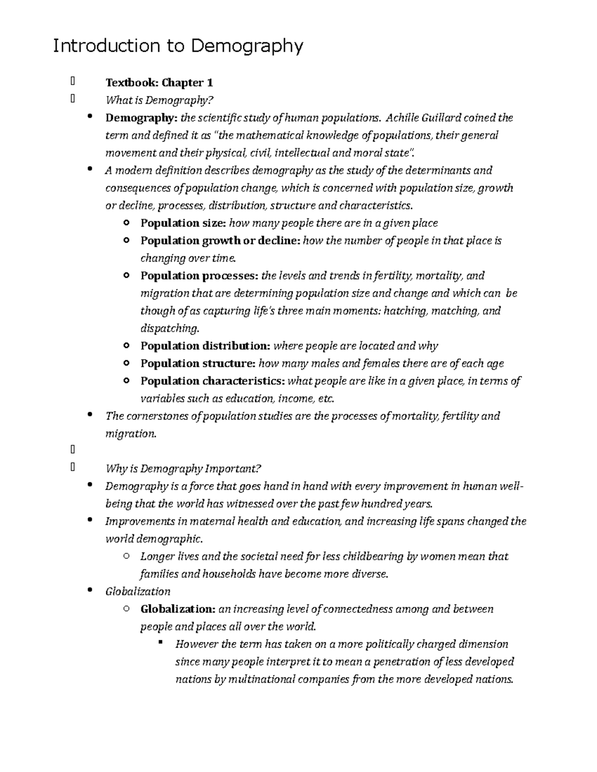 SOCI 234 Reading Notes - Introduction to Demography Textbook: Chapter 1 ...