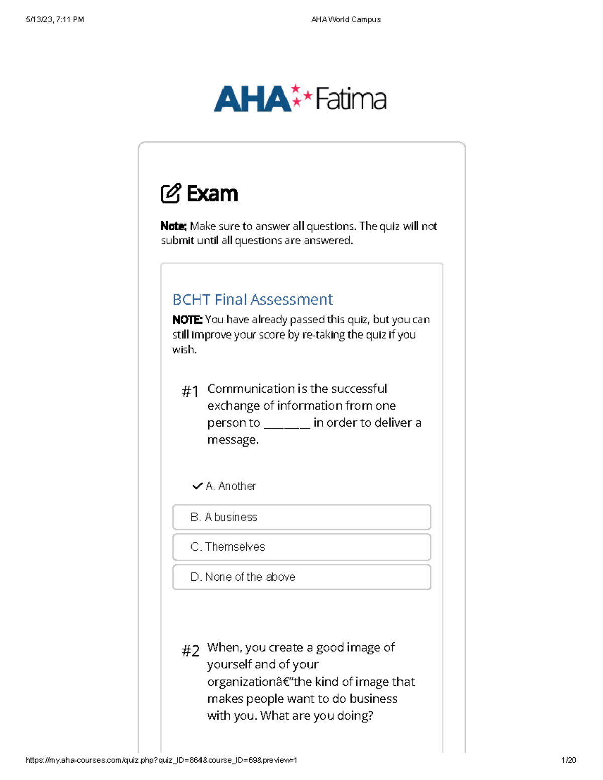 20230513112311 645f731f081e2 aha world campus pearl finals - Exam Note ...