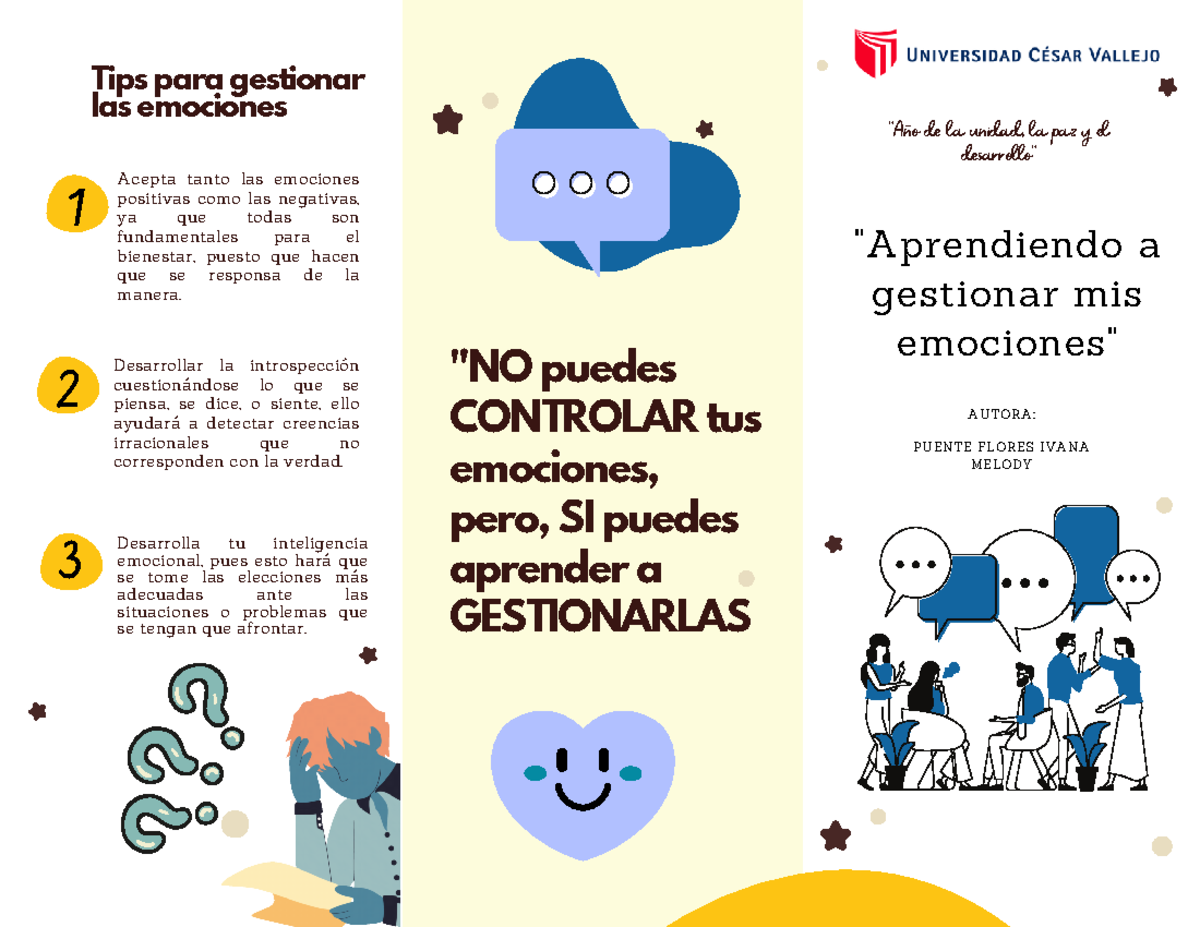Gestión DE Emociones - "Aprendiendo a gestionar mis emociones" "NO puedes CONTROLAR - Studocu