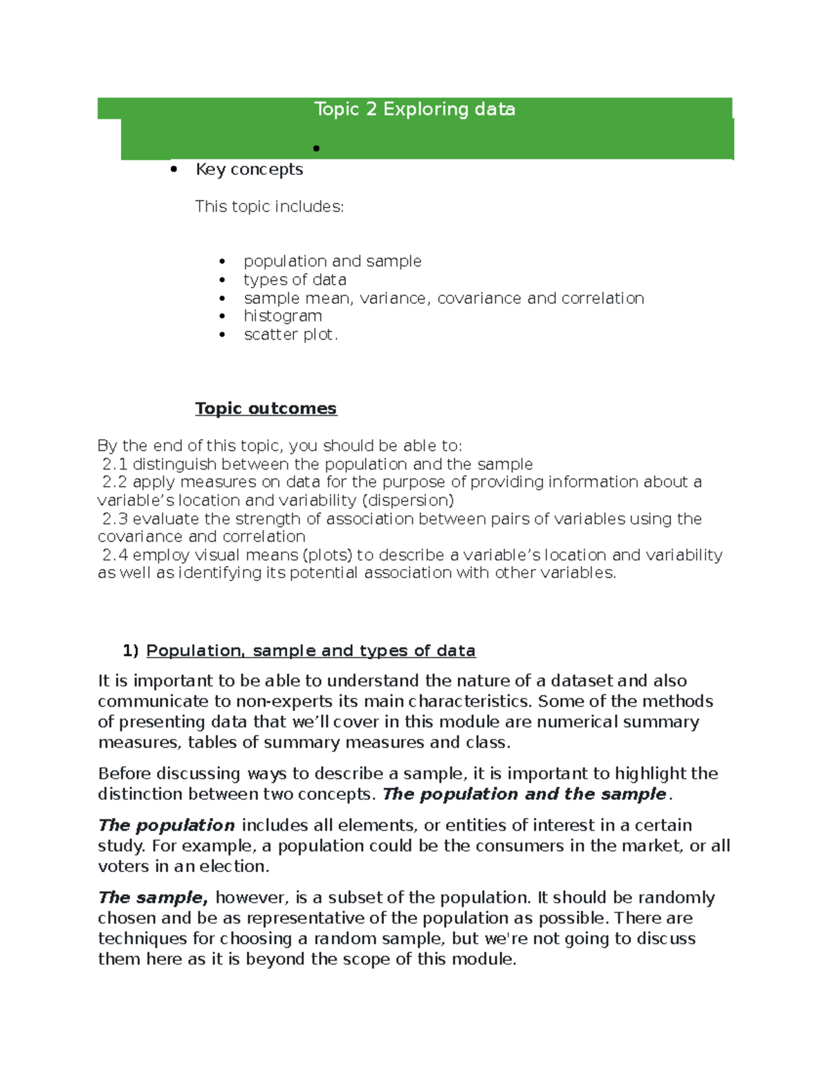 Topic 2 Exploring Data Topic 2 Exploring Data Topic 2 Exploring Data Key Concepts This Topic