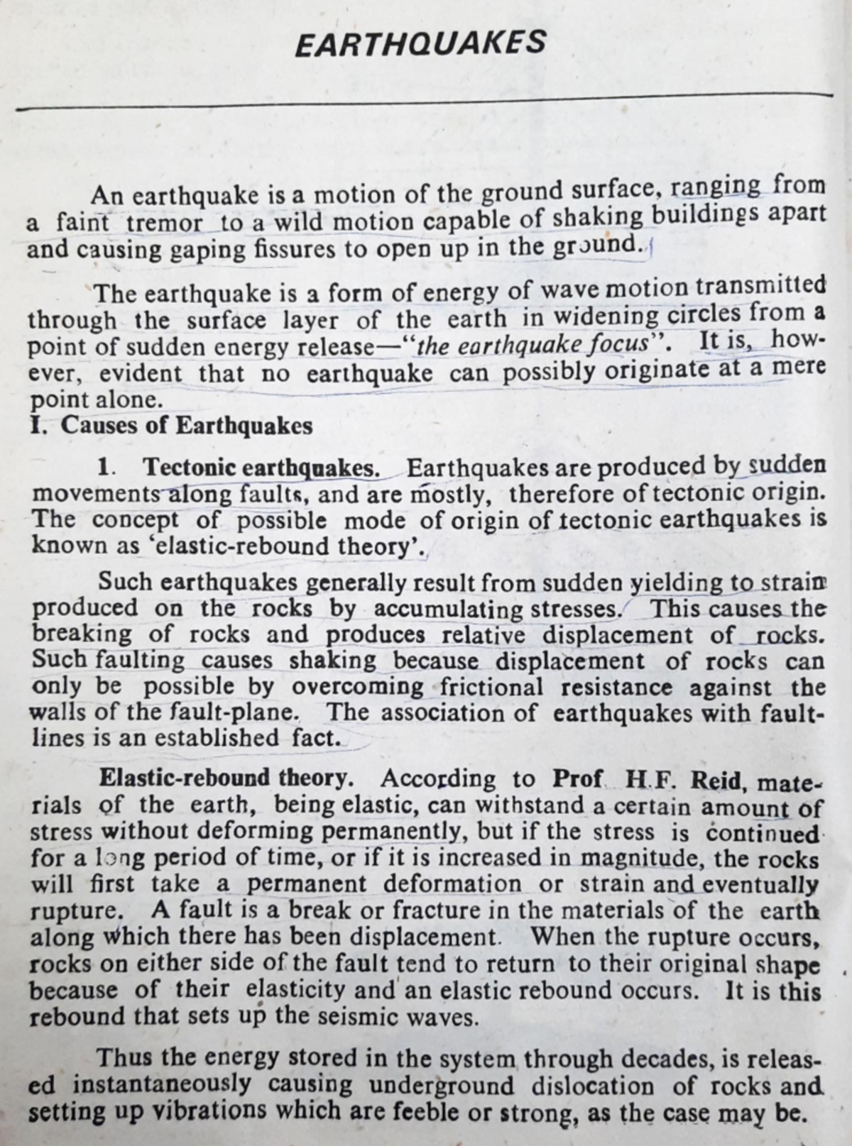 Earthquake - lecture notes - EARTHQUAKES An earthquake is a motion of ...