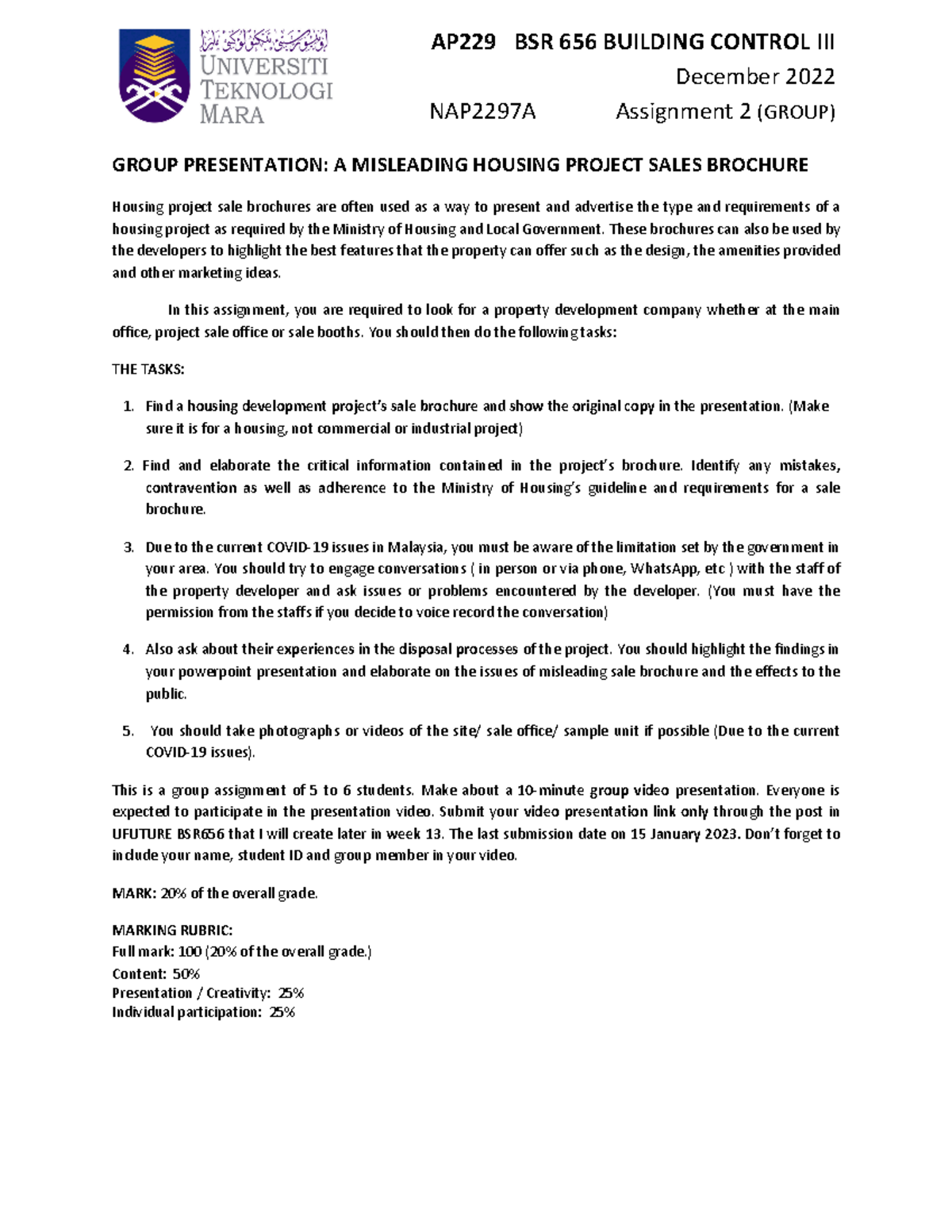 Assignment 2 NAP2297A Misleading Housing Project SALE Brochure dec2022 ...