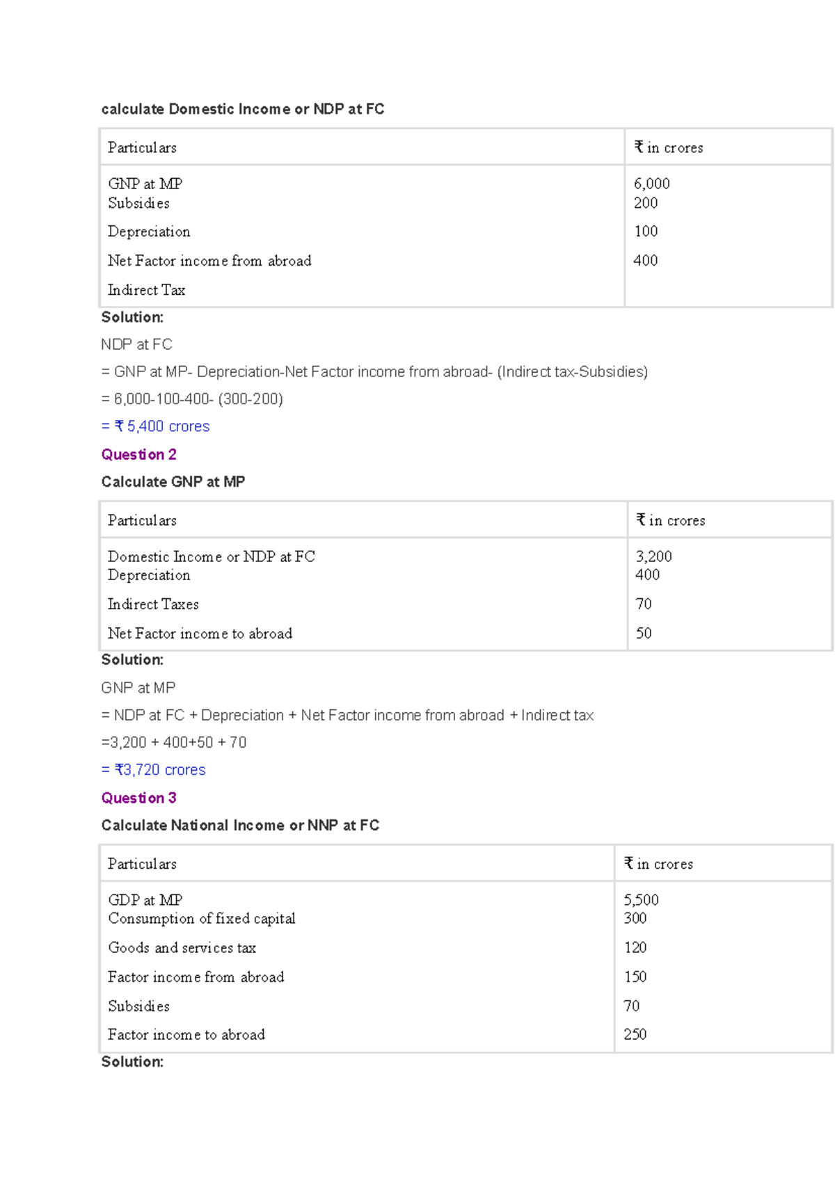 NI numericals - ascascsacc - calculate Domestic Income or NDP at FC ...