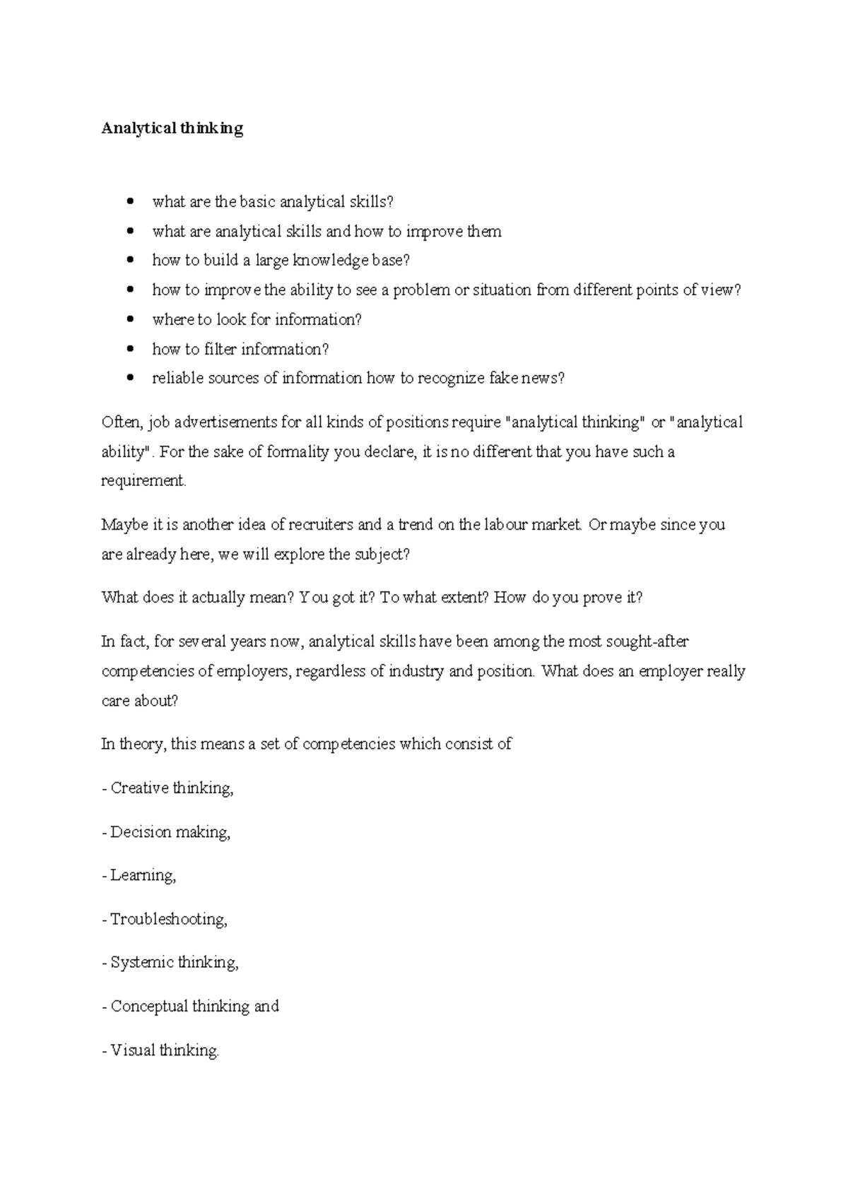 1 PL Analytical skills - prezentacja z cwiczen - Analytical thinking ...