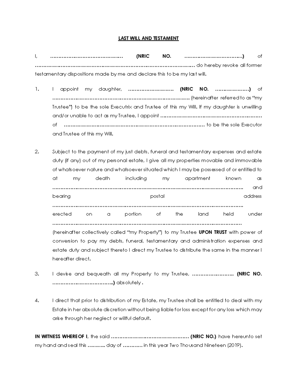 Will-Template-Malaysia - LAST WILL AND TESTAMENT I