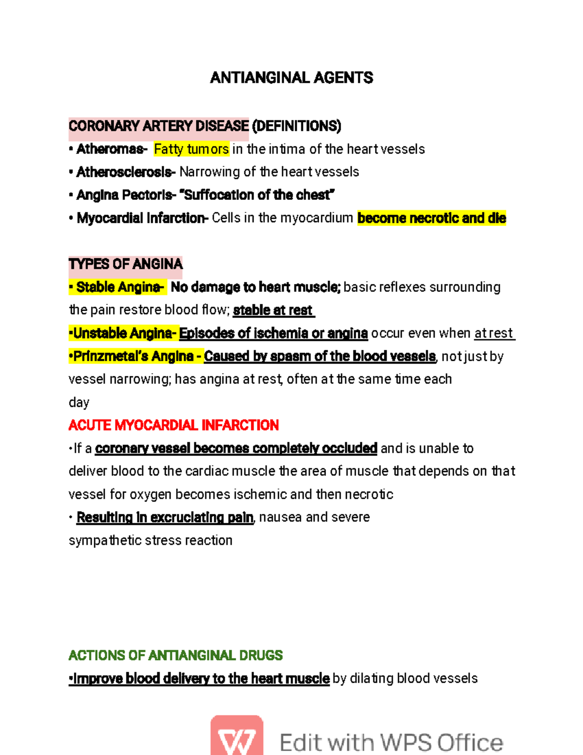 Antianginal Agents - Drugs for chestpain - ANTIANGINAL AGENTS CORONARY ...