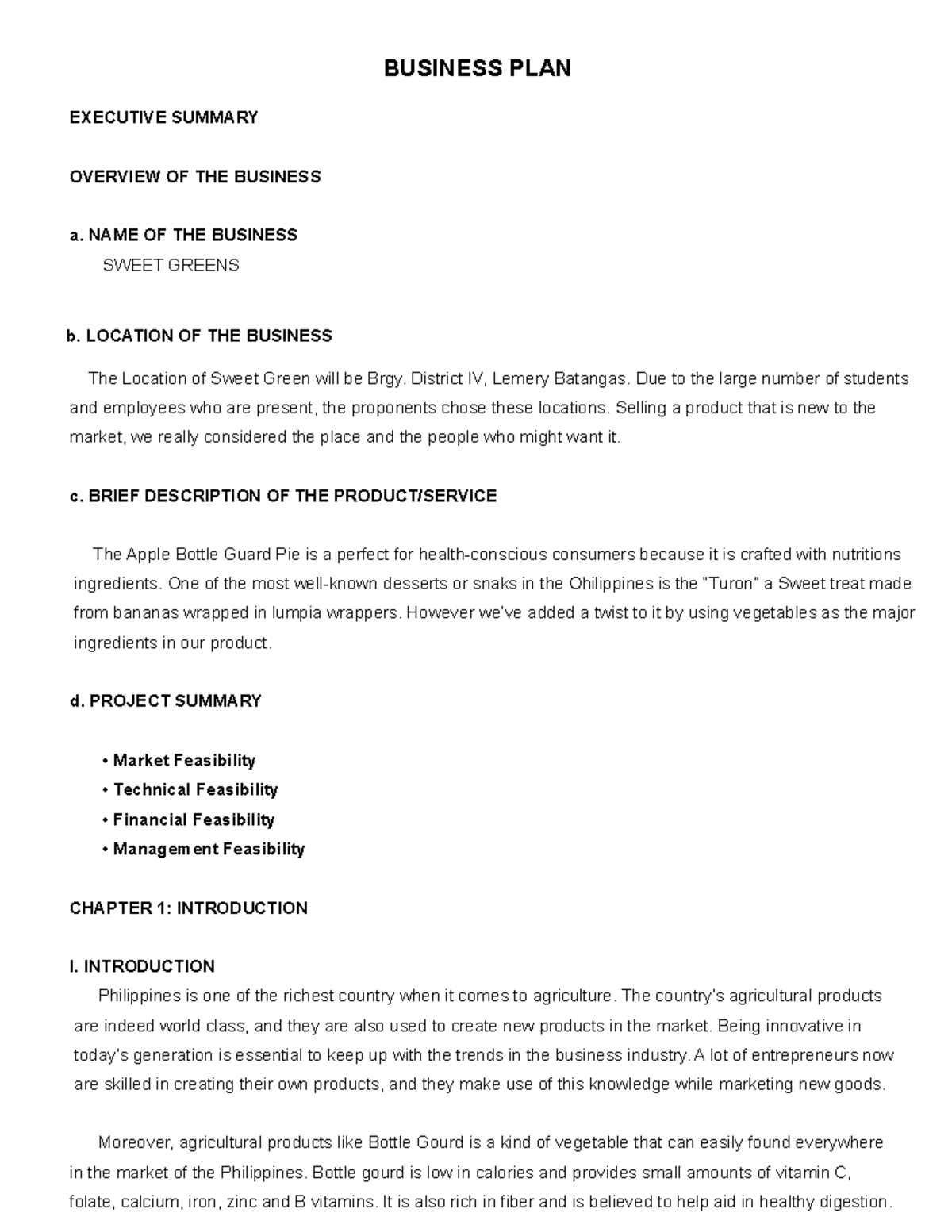Business Plan In BUSINESS PLAN EXECUTIVE SUMMARY OVERVIEW OF THE