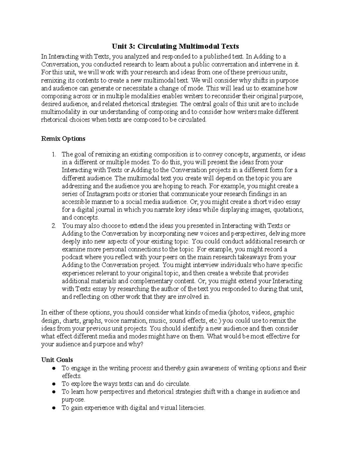 Unit 3 Circulating Multimodal Texts - Unit 3: Circulating Multimodal ...