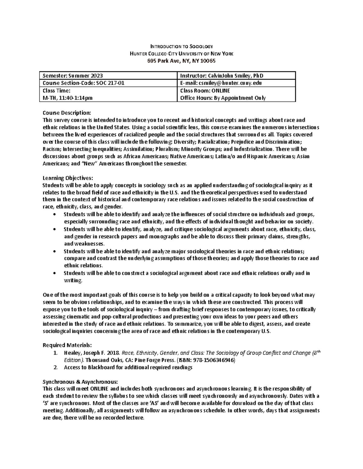 SU23 SOC 217-Syllabus - SU23 SOC 217-Syllabus - INTRODUCTION TO ...