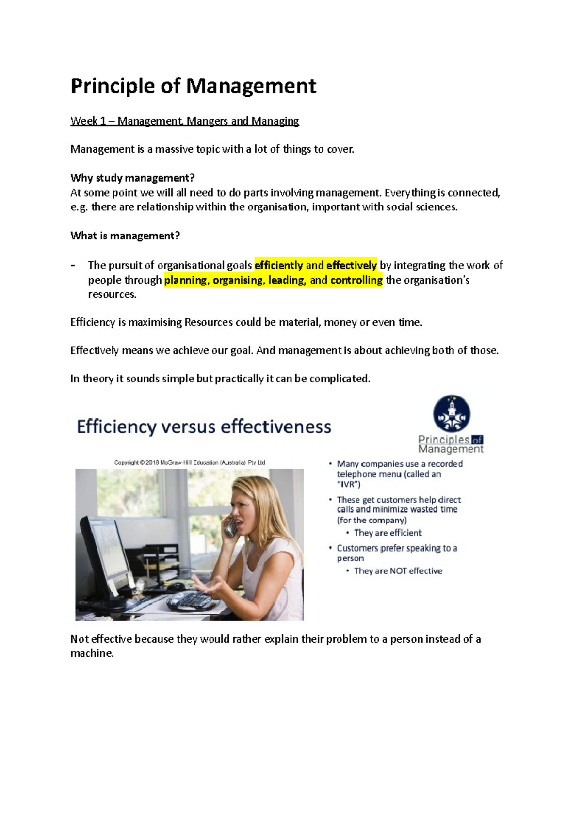 Principle of Management Lecture Notes - Principle of Management Week 1 ...