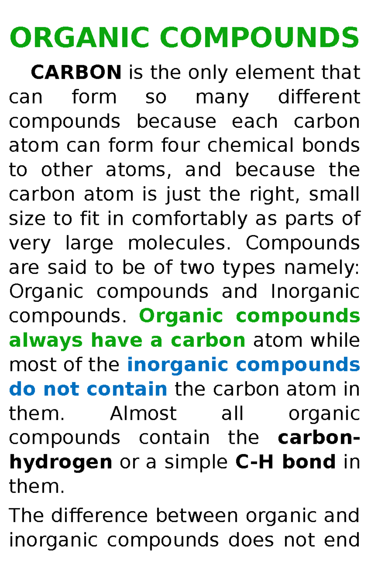 Organic Compounds visuals - ORGANIC COMPOUNDS CARBON is the only ...