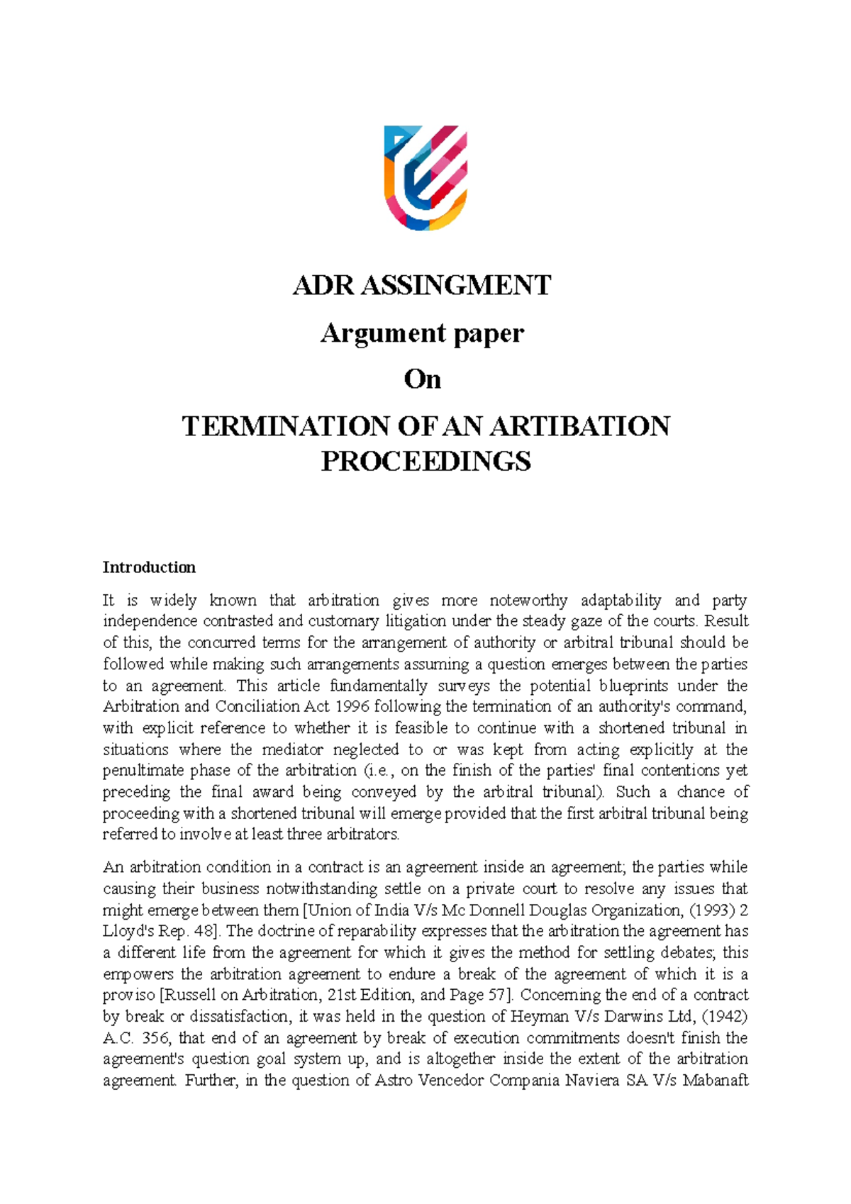 (500076777)ADR assignment agrument paper - Circuitos Eléctricos I - UPES - Studocu