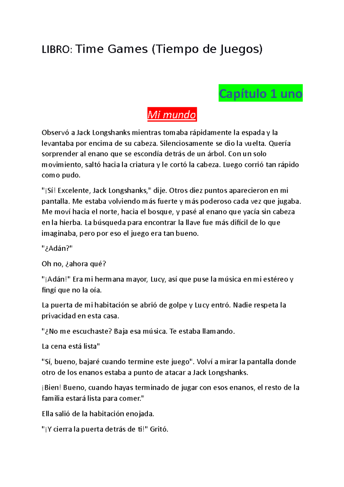 Traducción del cuento Time games (tiempo de juegos) - LIBRO: Time Games ...