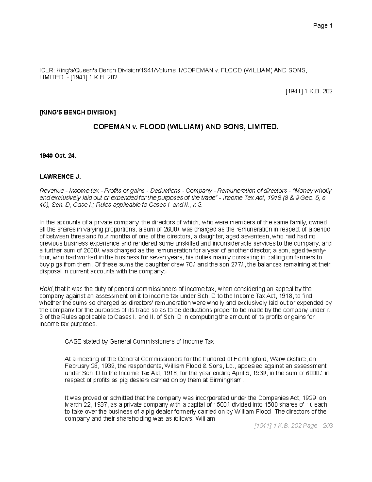 Copeman v Flood - Page 1 ICLR: King's/Queen's Bench Division/1941/Volume 1/COPEMAN v. FLOOD ...