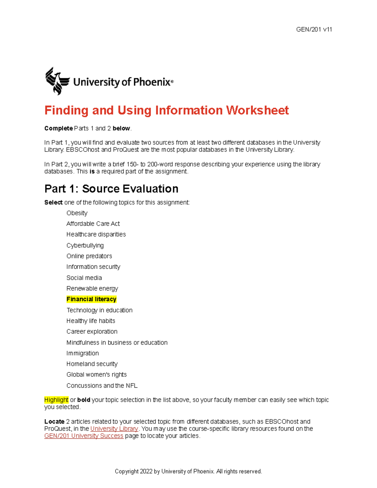 Gen201 wk4 finding and using information worksheet - GEN/201 v Finding ...