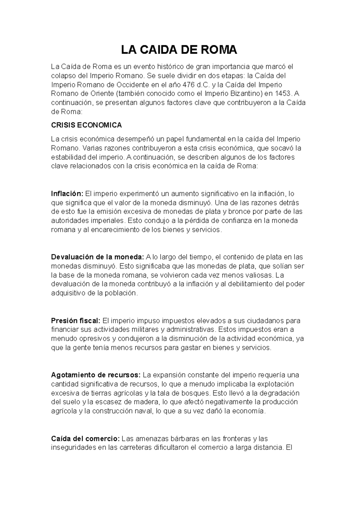 LA Caida DE ROMA - trabajo - LA CAIDA DE ROMA La Caída de Roma es un ...