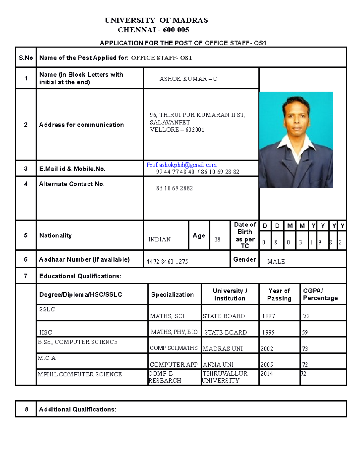 University OF Madras - Office Staff OS1 - UNIVERSITY OF MADRAS CHENNAI ...