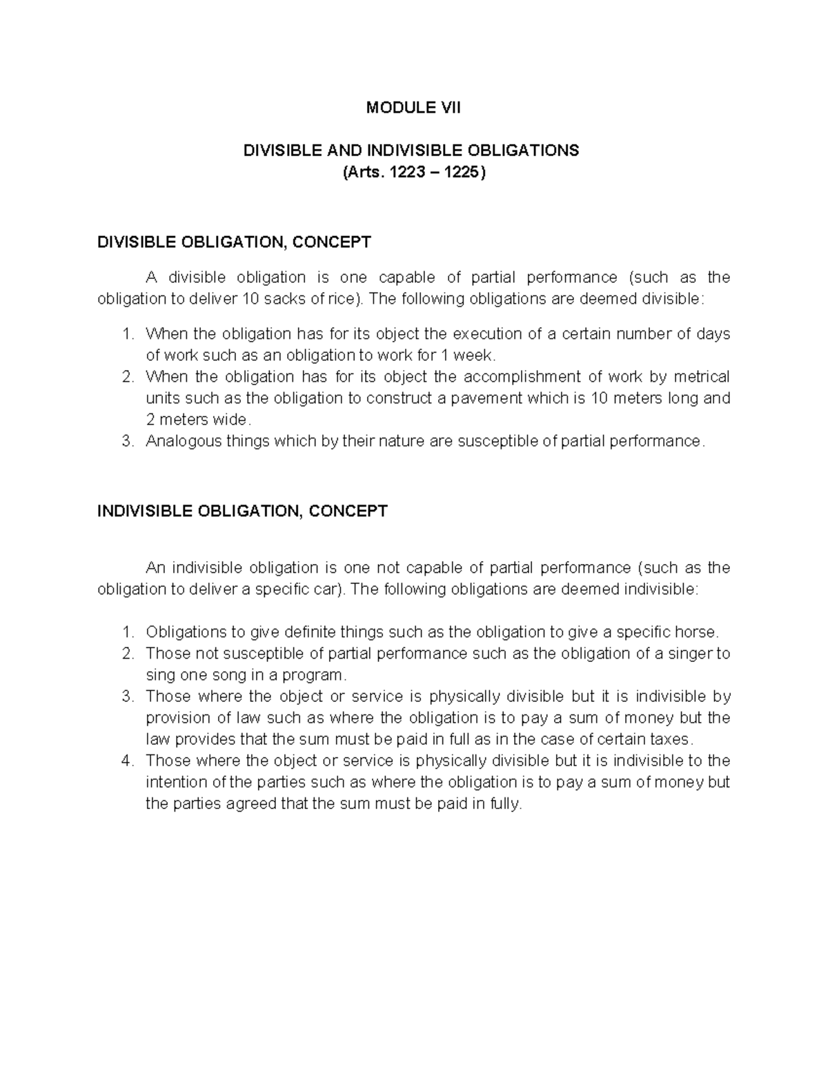 Module 7 - ACT180 Business Law - MODULE VII DIVISIBLE AND INDIVISIBLE ...