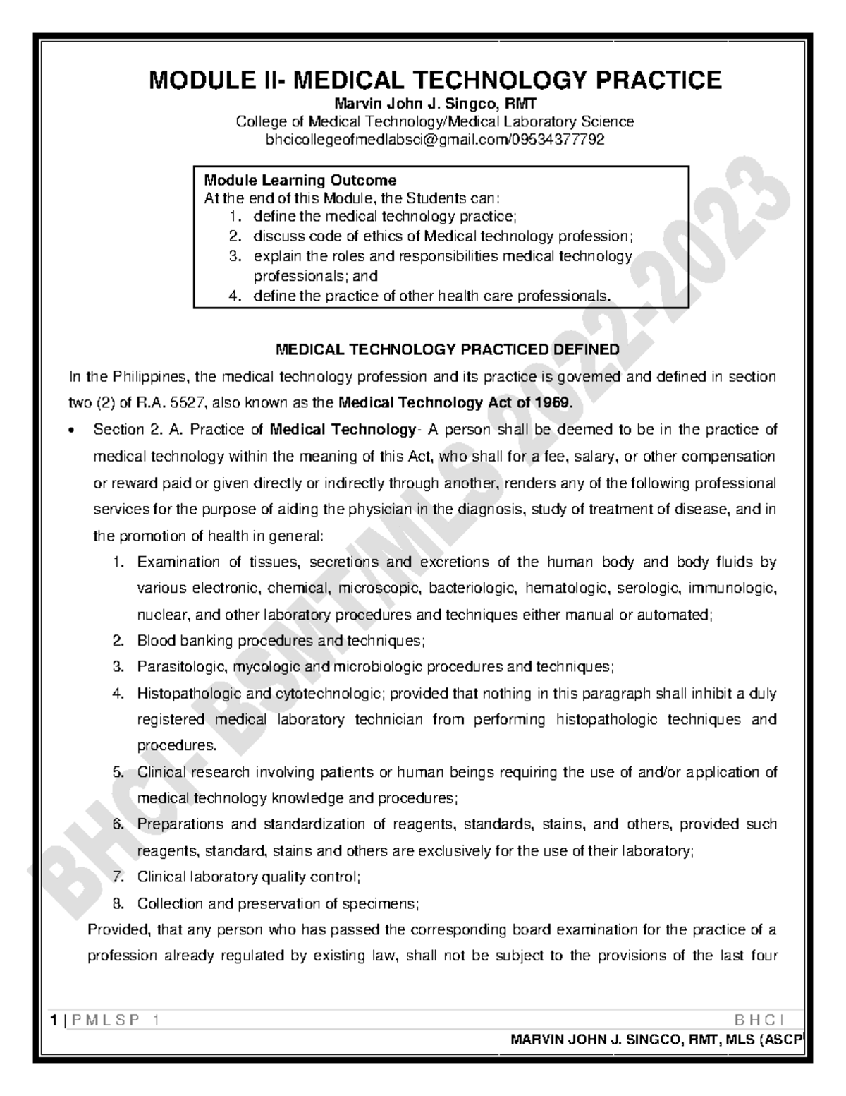 Pmlsp 1 Module 2 - credits to sir Marvin - 1 | P M L S P 1 B H C I ...