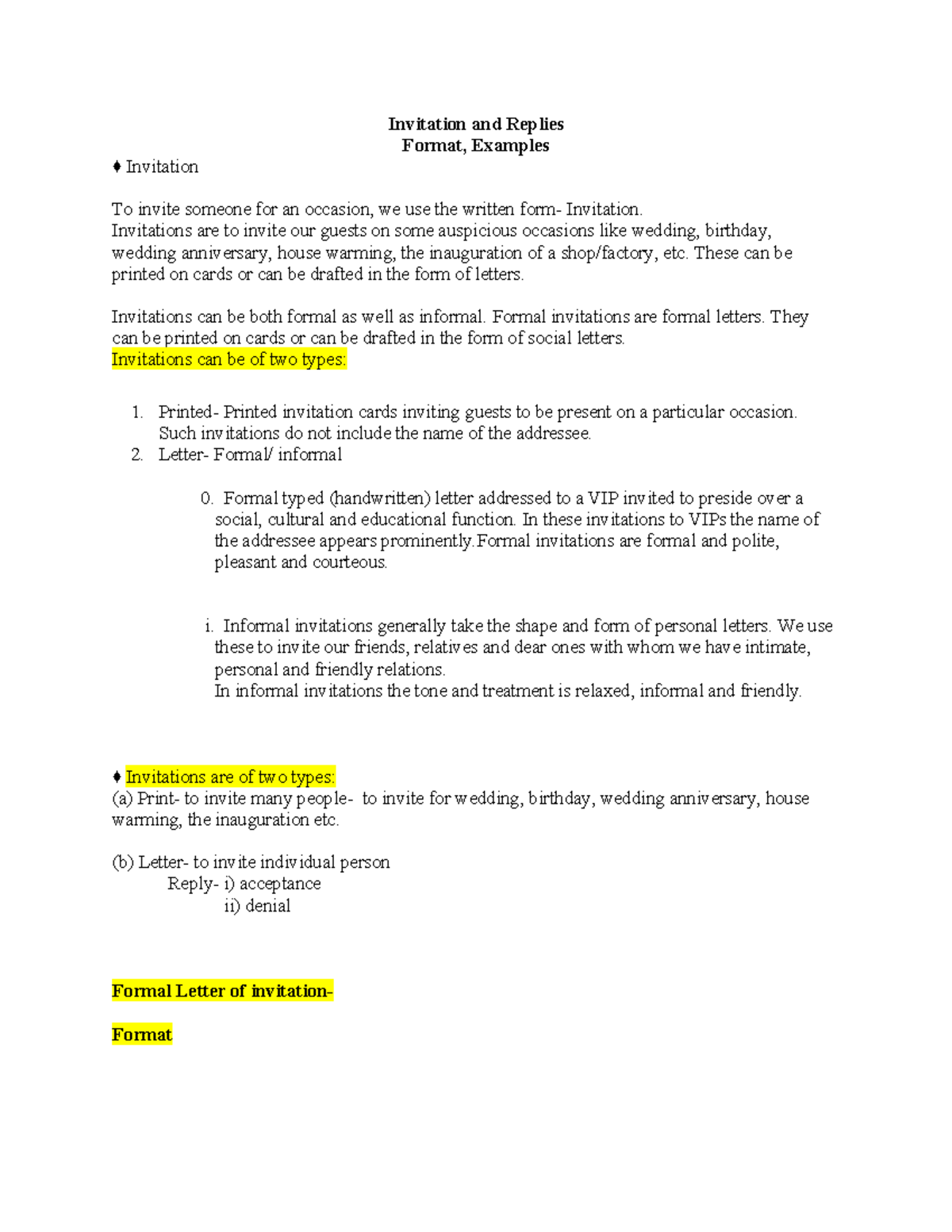 Invitation format and samples- Final updated - Invitation and Replies ...