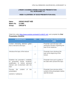 LPE2301 SCL Worksheet 4 SEM1 - LPE2301 ACADEMIC INTERACTION AND ...