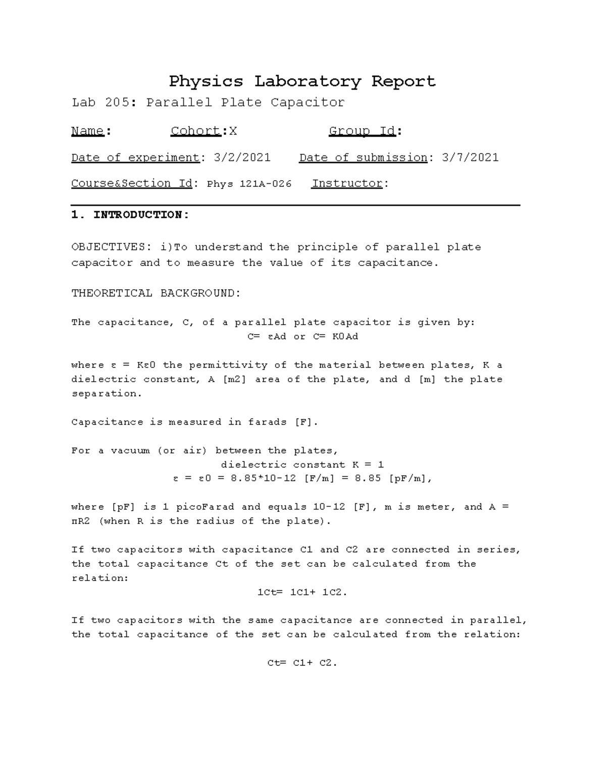 Physics Lab121A Report 205 - Physics Laboratory Report Lab 205 ...