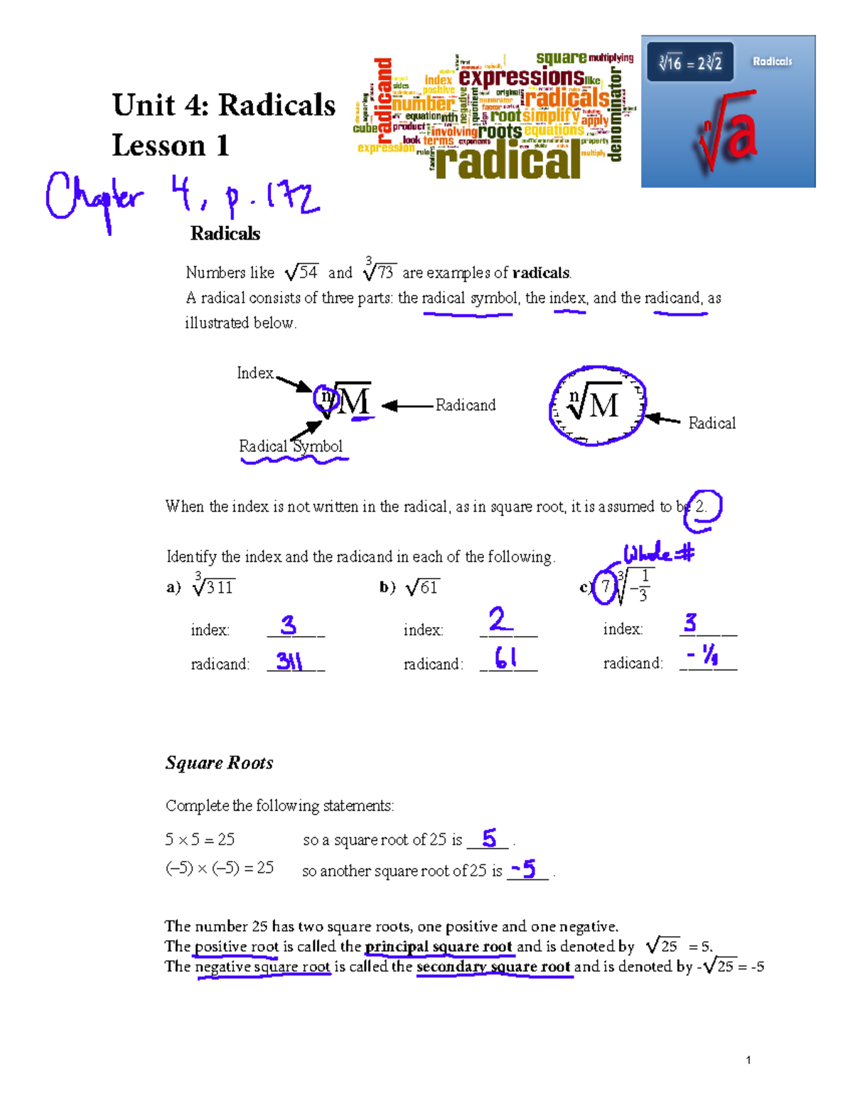 Kami Export - M2201 C4 Radicals - Solutions - Unit 4: Radicals Lesson 1 ...